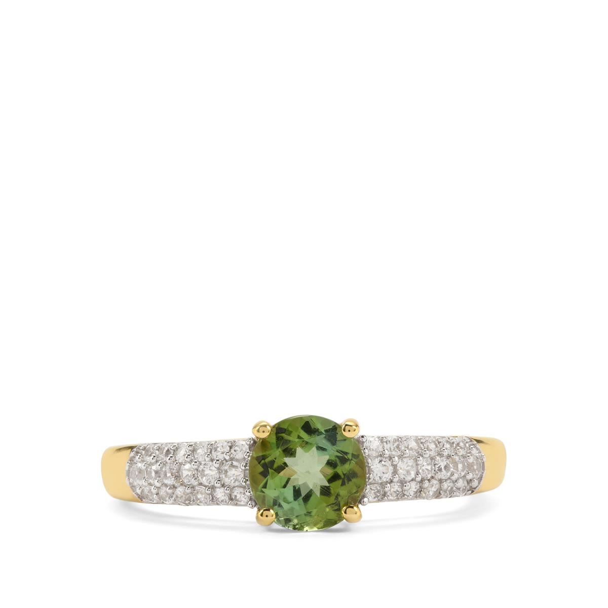 Pederneira Verdelite Ring with White Zircon in 9K Gold 1.25cts | Gemporia