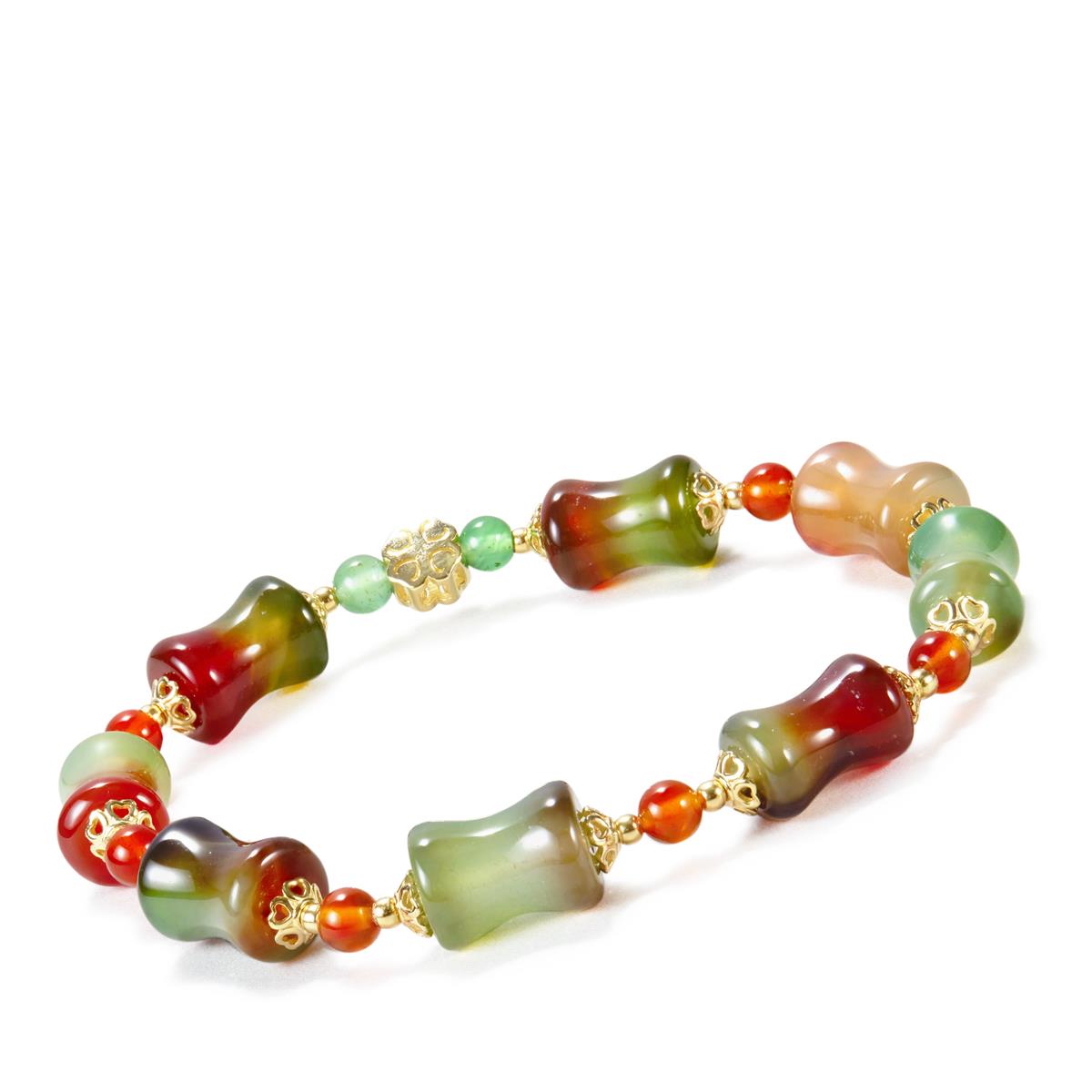 Watermelon Agate Stretchable Bracelet in Gold Plated Sterling Silver ...