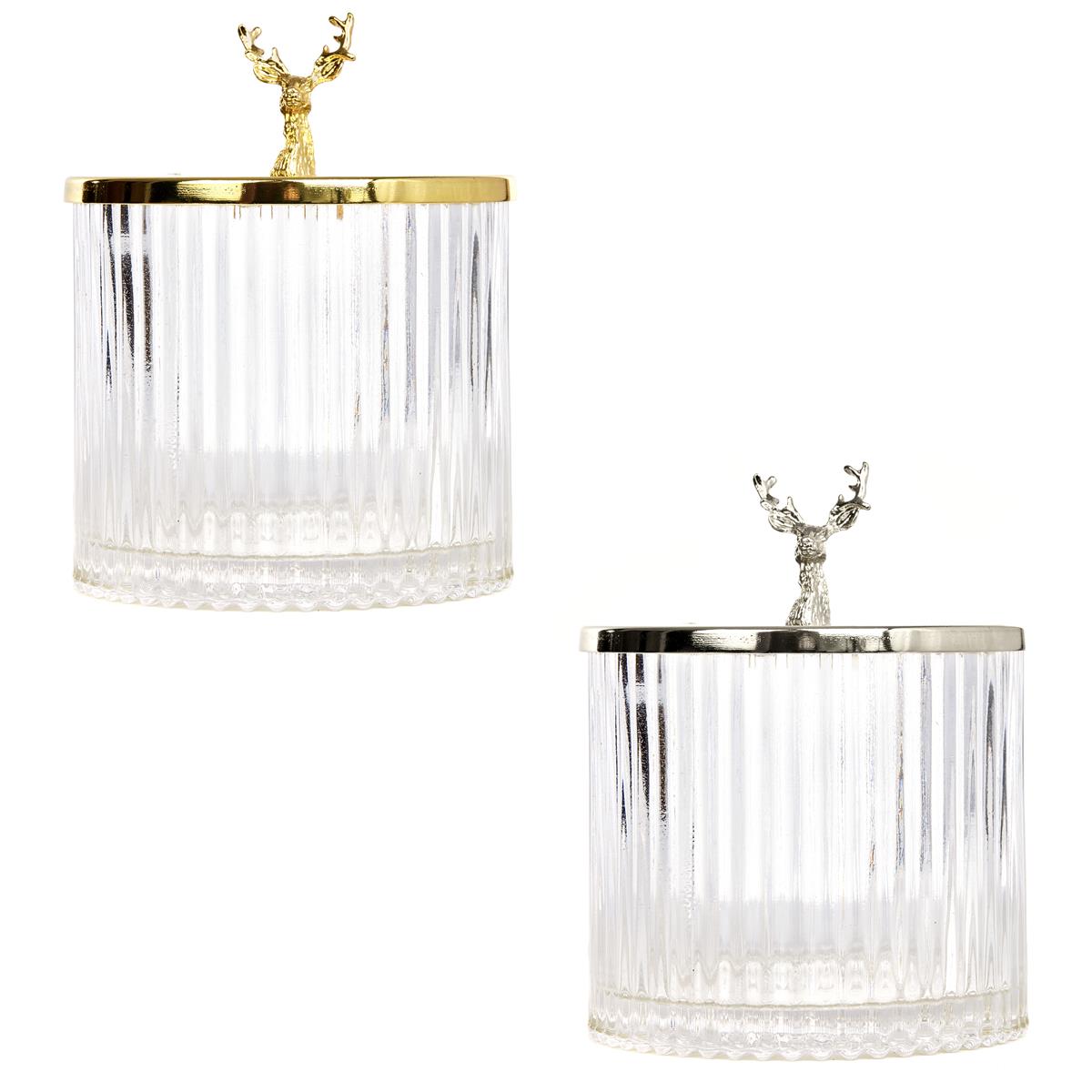 Bobble Glass Trinket Jar with Stag Lid - in Silver or Gold (Large ...