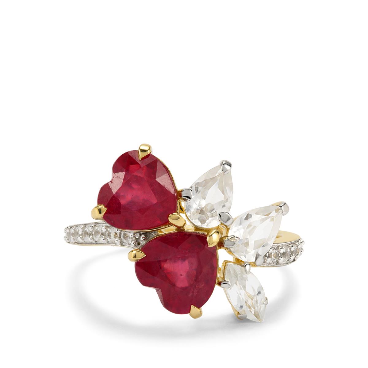 Bemainty Ruby Ring with White Zircon in 9K Gold 5cts | Gemporia