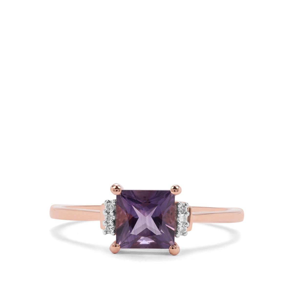 Montezuma Blue Quartz Ring with Diamond in 9K Rose Gold 1.03cts | Gemporia