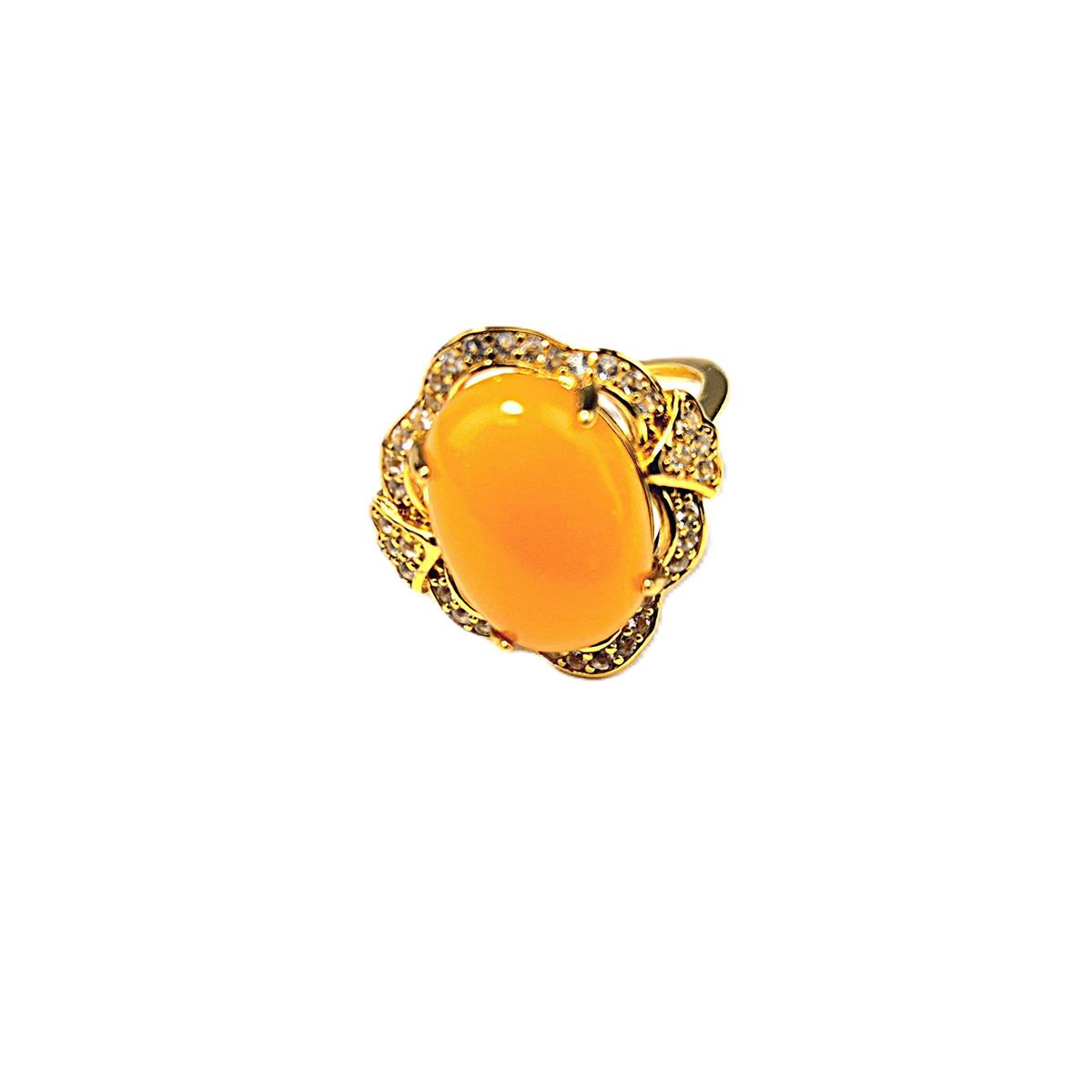 Yellow Quartzite Jade Ring with White Topaz in Gold Plated Sterling ...