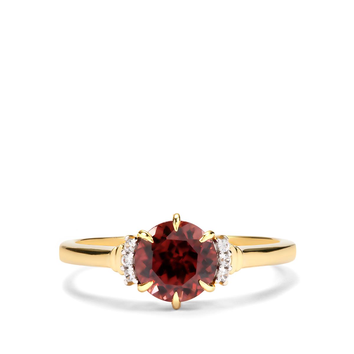 Tanzanian Red Zircon Ring with White Zircon in 9K Gold 2.10cts | Gemporia