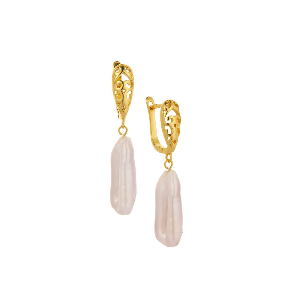 Baroque Freshwater Cultured Pearl Earrings in Gold Tone Sterling Silver ...