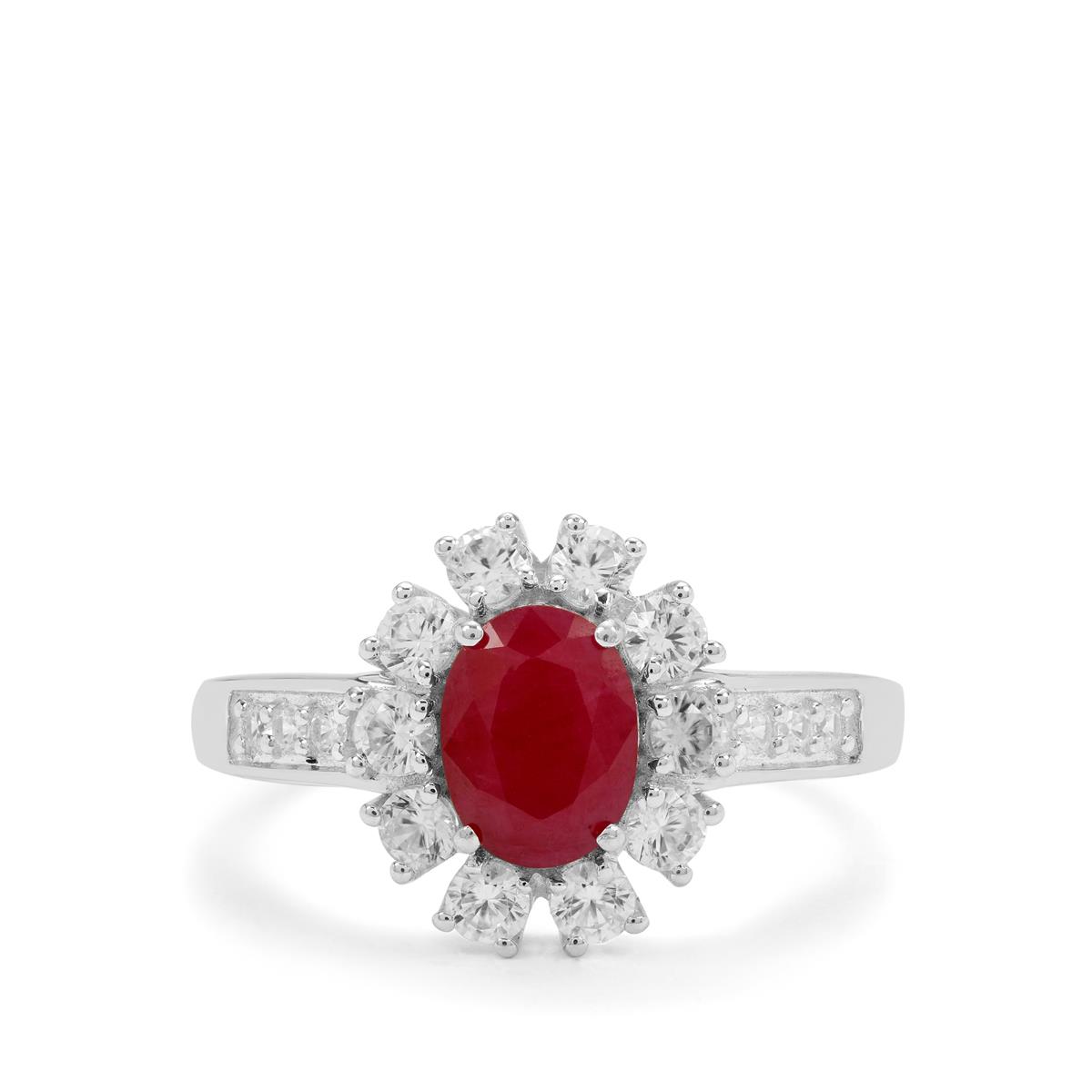 Burmese Ruby Ring with White Zircon in Sterling Silver 2.65cts | Gemporia
