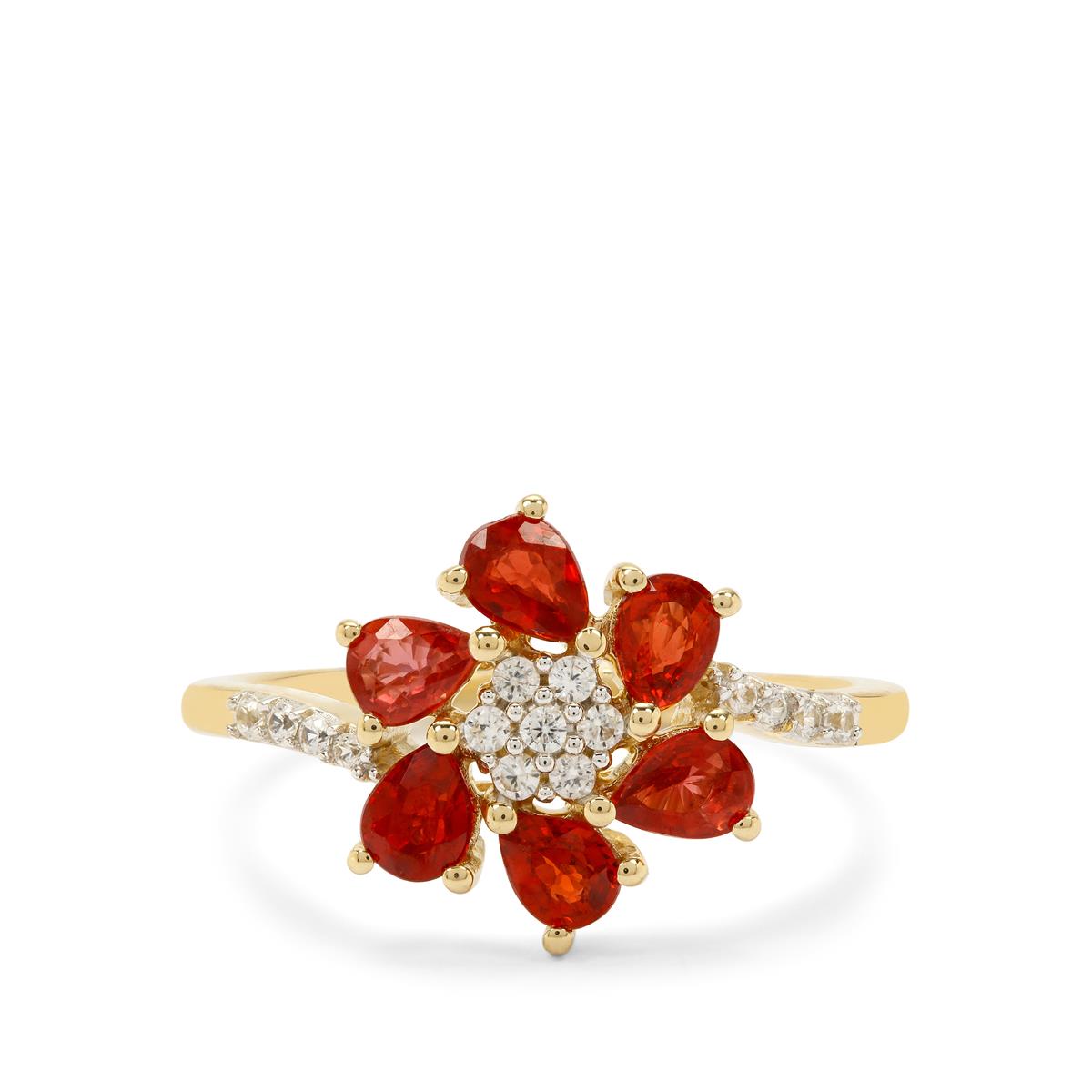 Songea Red Sapphire Ring with White Zircon in 9K Gold 1.30cts | Gemporia