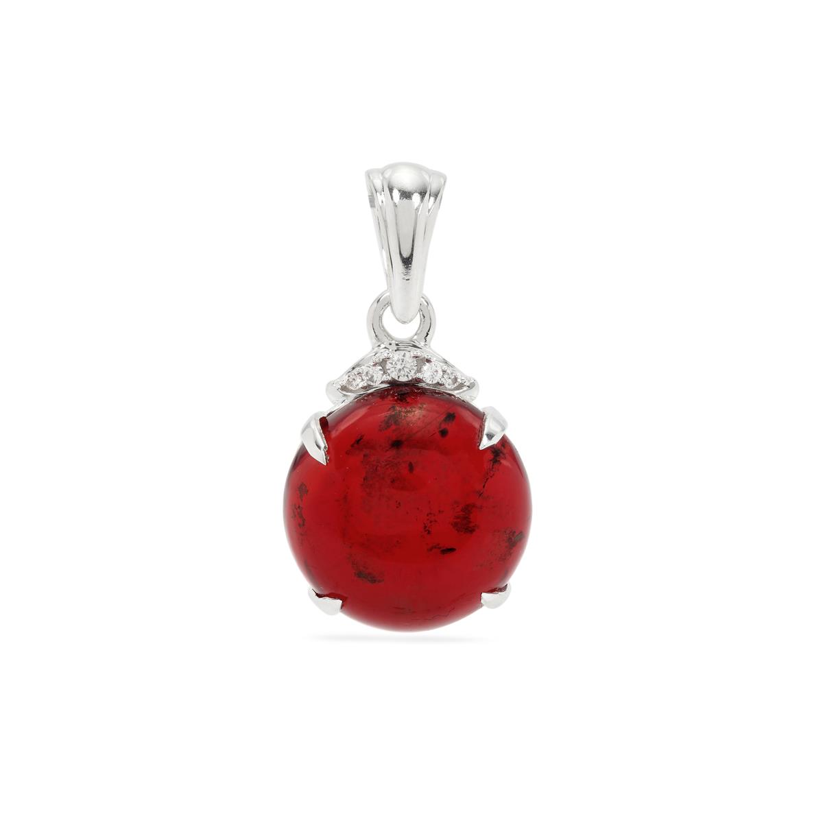 Red Amber Pendant with White Zircon in Sterling Silver 4cts | Gemporia