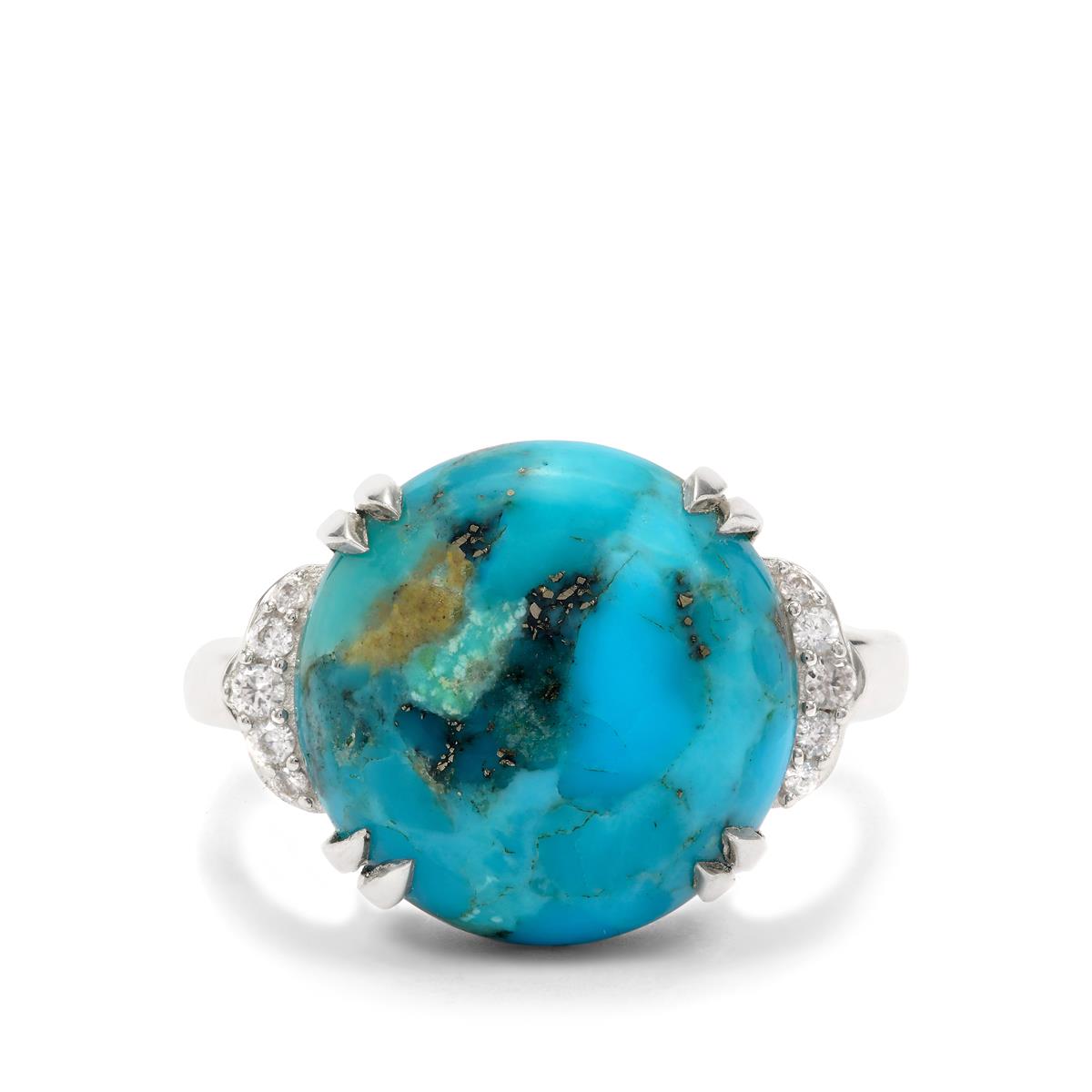 Bonita Blue Turquoise Ring with White Zircon in Sterling Silver 7.25cts ...