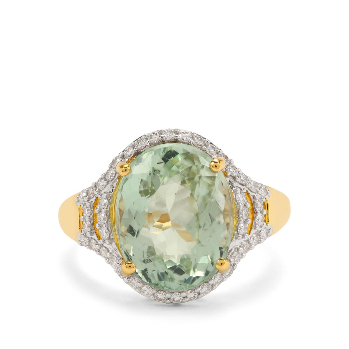 Congo Green Tourmaline Ring with Diamond in 18K Gold 6.77cts | Gemporia