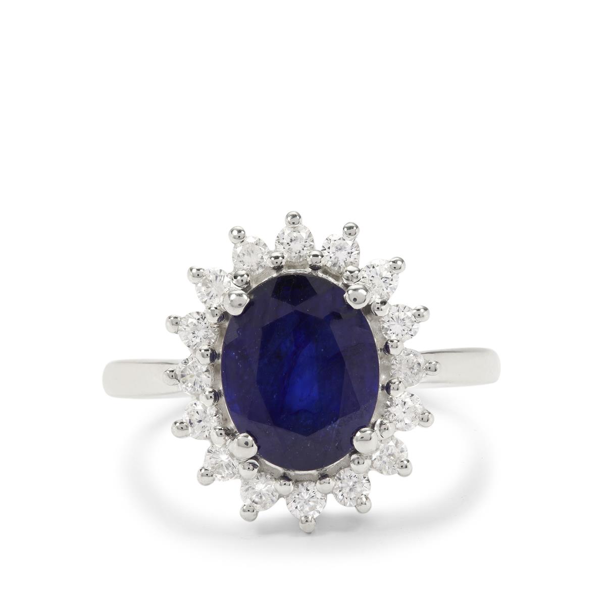 Madagascan Blue Sapphire White Zircon Sterling Silver Ring ATGW 4.20cts F