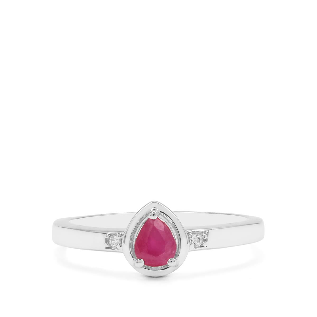 Kenyan Ruby Ring with White Zircon in Sterling Silver 0.45ct | Gemporia
