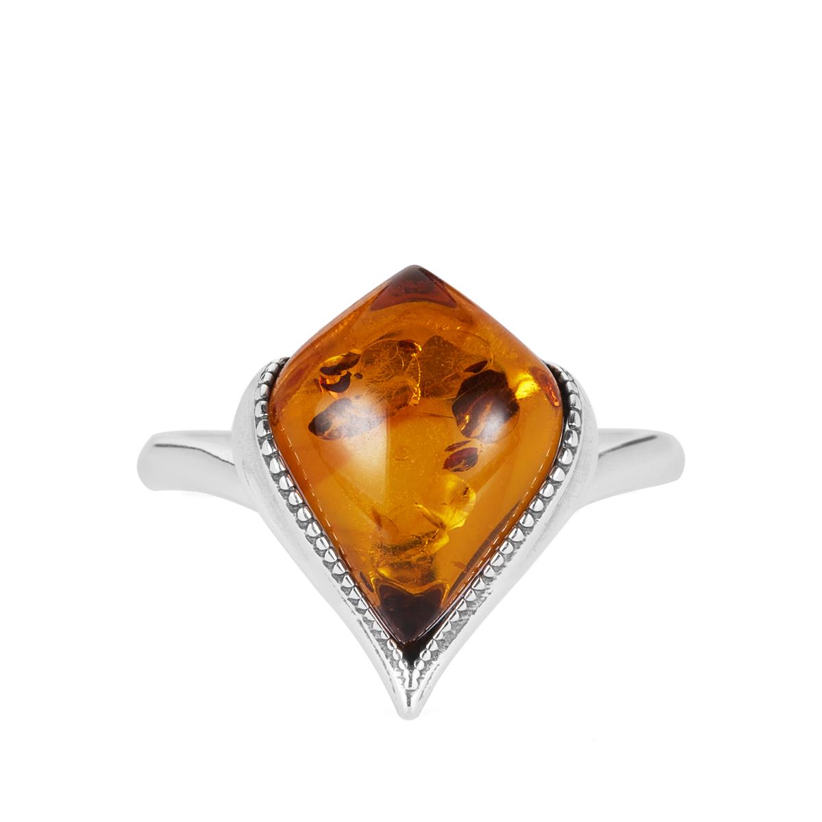 Baltic Cognac Amber Ring in Sterling Silver (13 x 10mm) | Gemporia