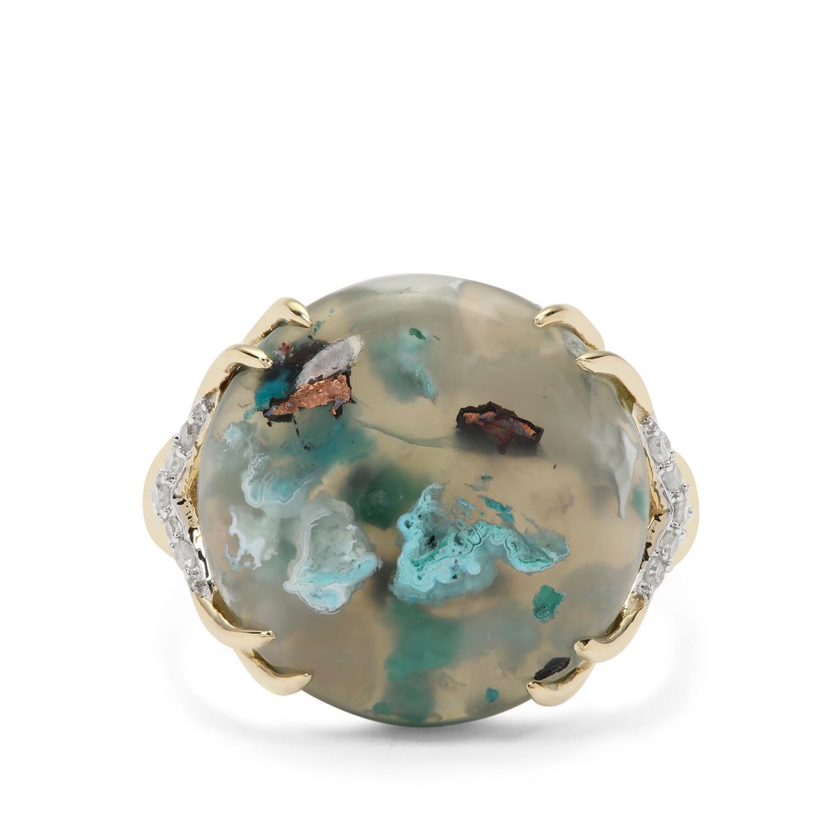 Blue Aquadite Ring with Diamonds in 9K Gold 11.25cts | Gemporia