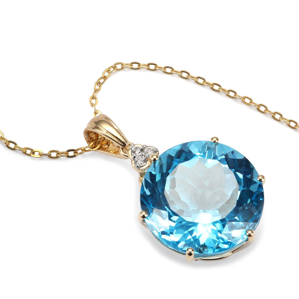 Swiss Blue Topaz Pendant with White Zircon in 9K Gold 15.35cts | Gemporia