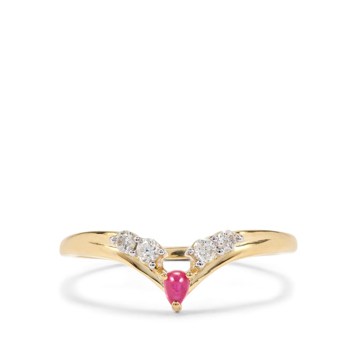 Greenland Ruby Ring with Canadian Diamond in 9K Gold 0.20ct | Gemporia