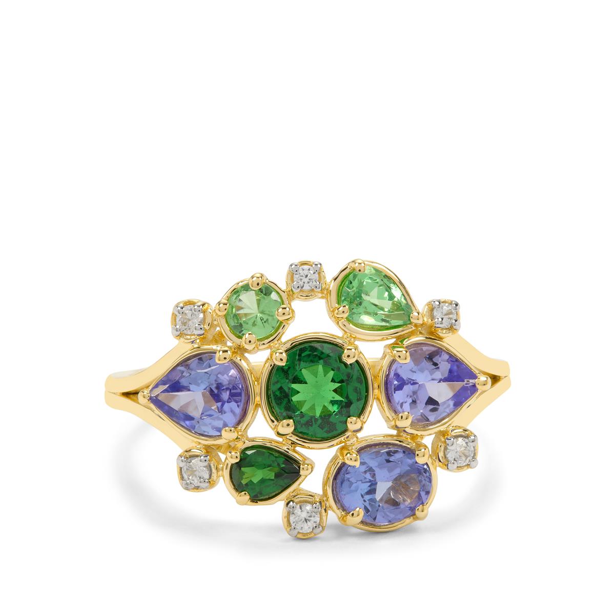 Tsavorite Garnet, AA Tanzanite Ring with White Zircon in 9K Gold 1 ...