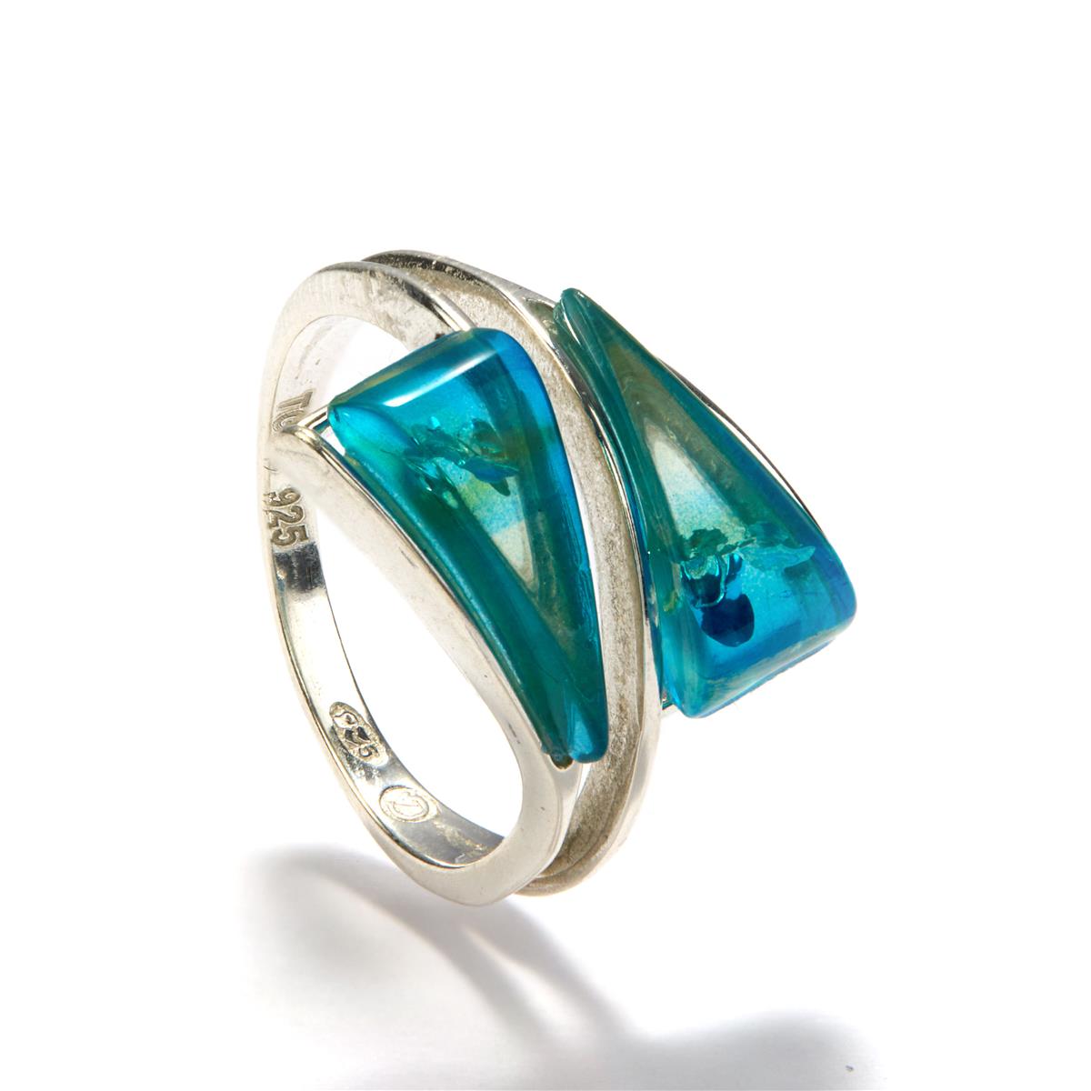 Baltic Ocean Blue Amber Ring in Sterling Silve (13x5.50mm) | Gemporia