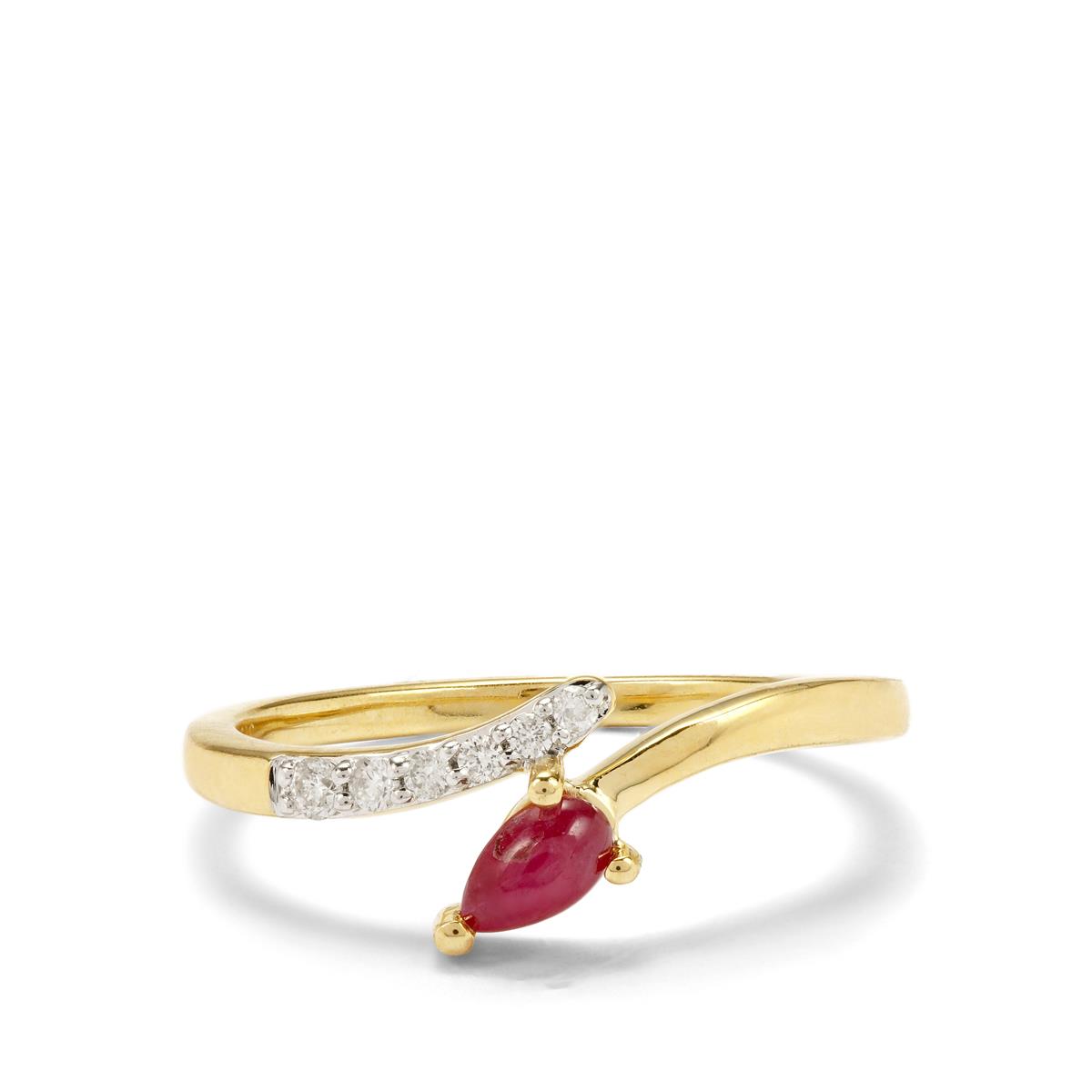 Greenland Ruby Ring with Canadian Diamond in 9K Gold 0.45cts | Gemporia
