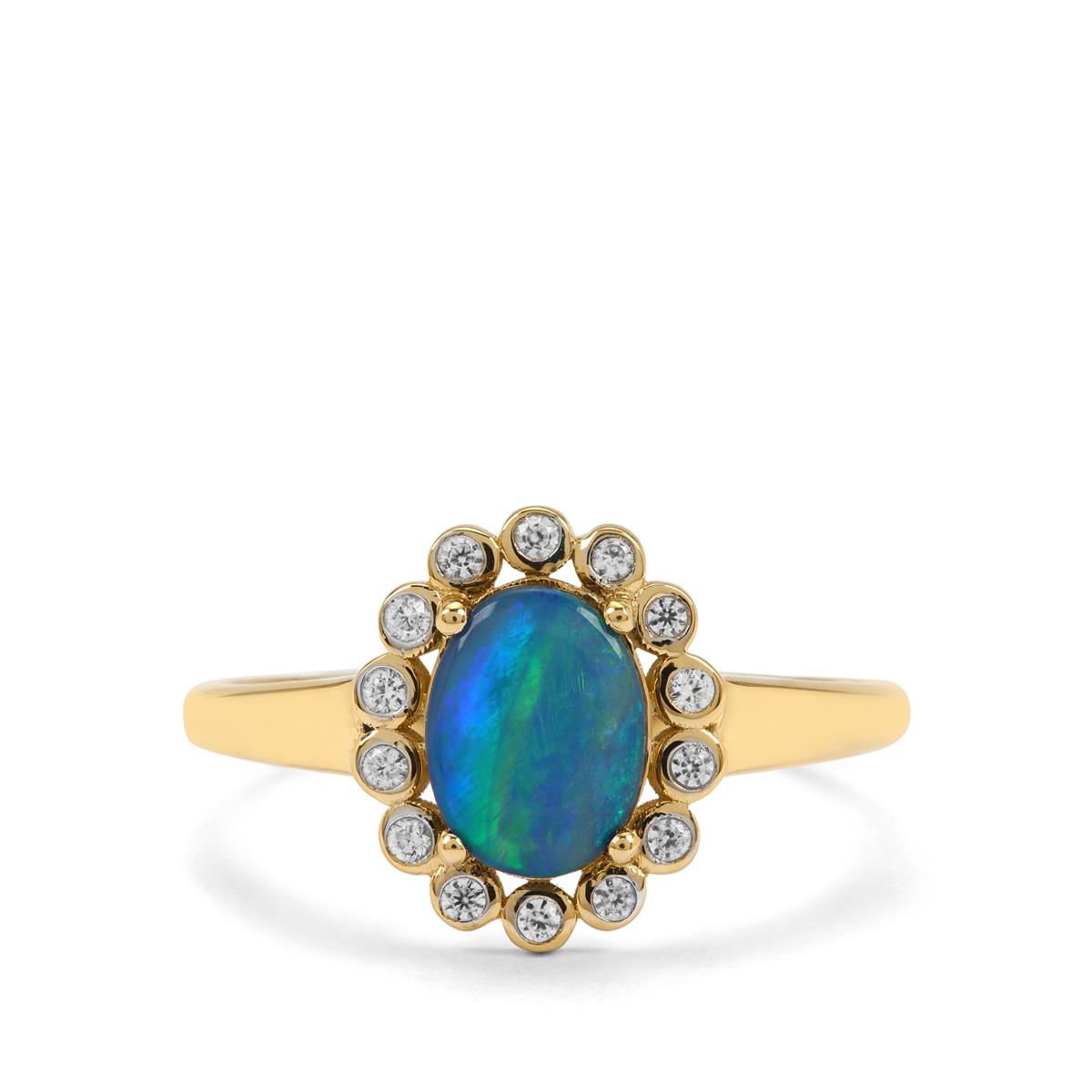 Crystal Opal on Ironstone Ring with White Zircon in 9K Gold 1.25cts ...