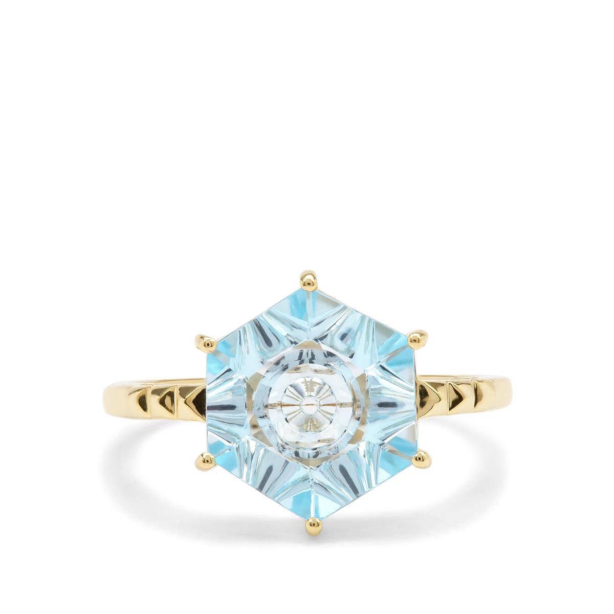 Lehrer Quasar Cut Sky Blue Topaz Ring in 9K Gold 4.30cts | Gemporia