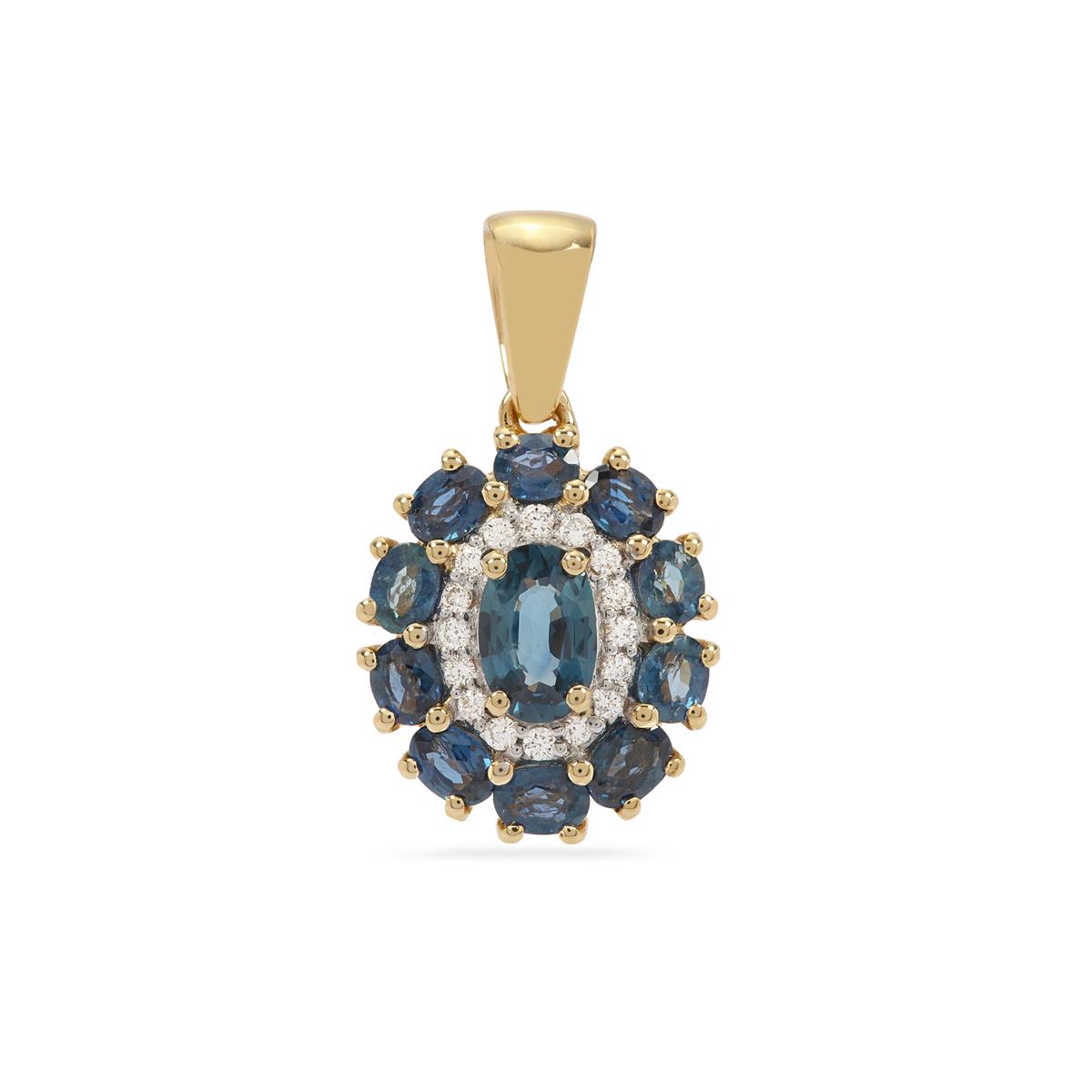 Nigerian Blue Sapphire Pendant with Diamond in 18K Gold 1.39cts | Gemporia