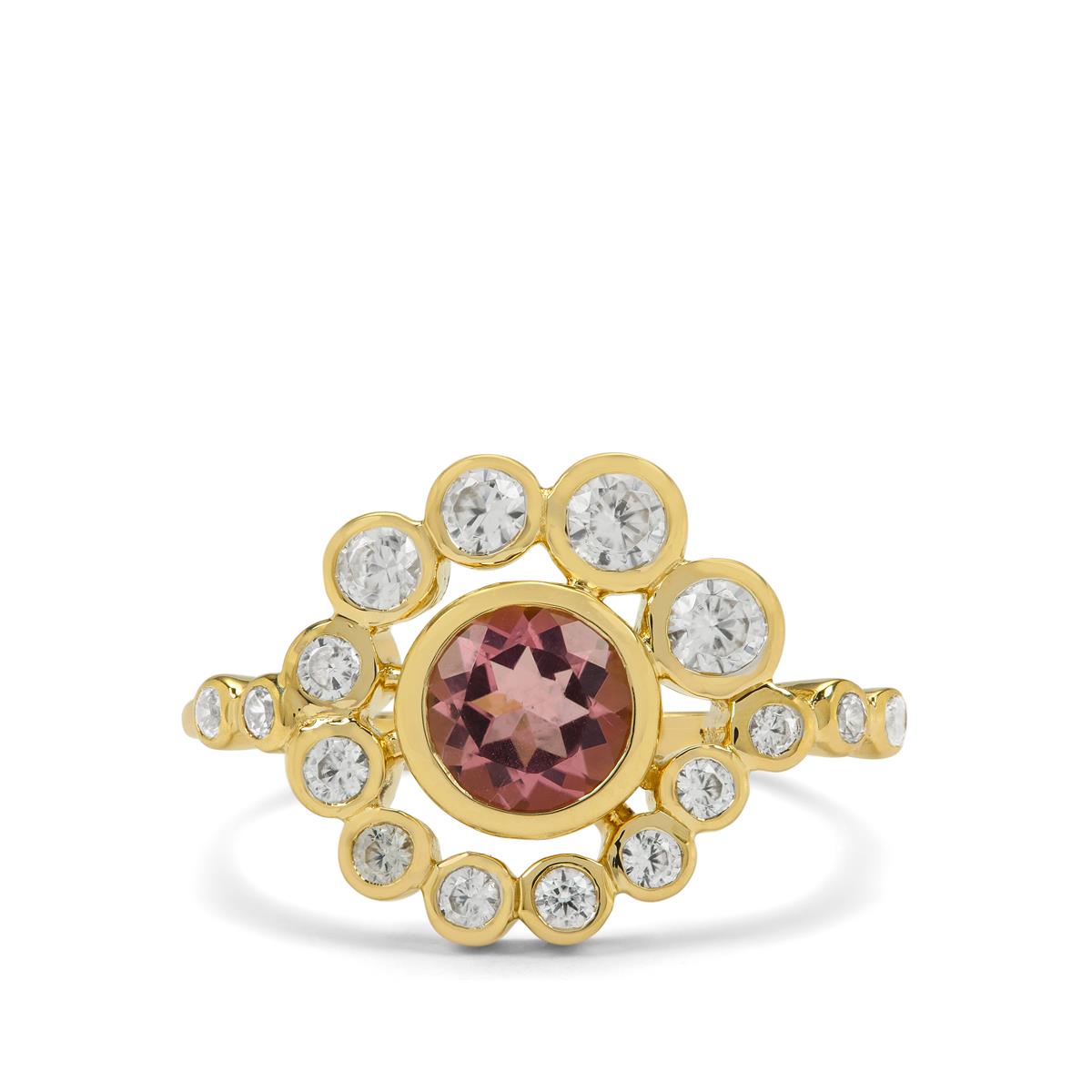 Congo Pink Tourmaline Ring with White Zircon in 9K Gold 1.80cts | Gemporia