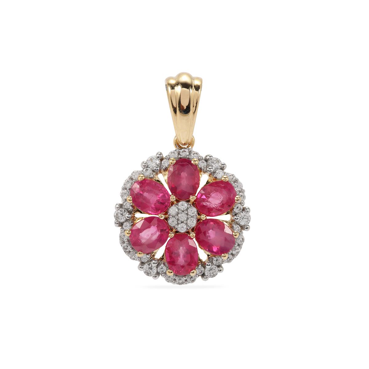 Burmese Ruby Pendant with White Zircon in 9K Gold 2cts | Gemporia