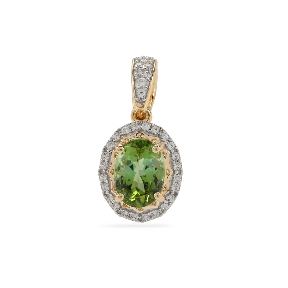 Verdelite Pendant with White Zircon in 9K Gold 1.65cts | Gemporia