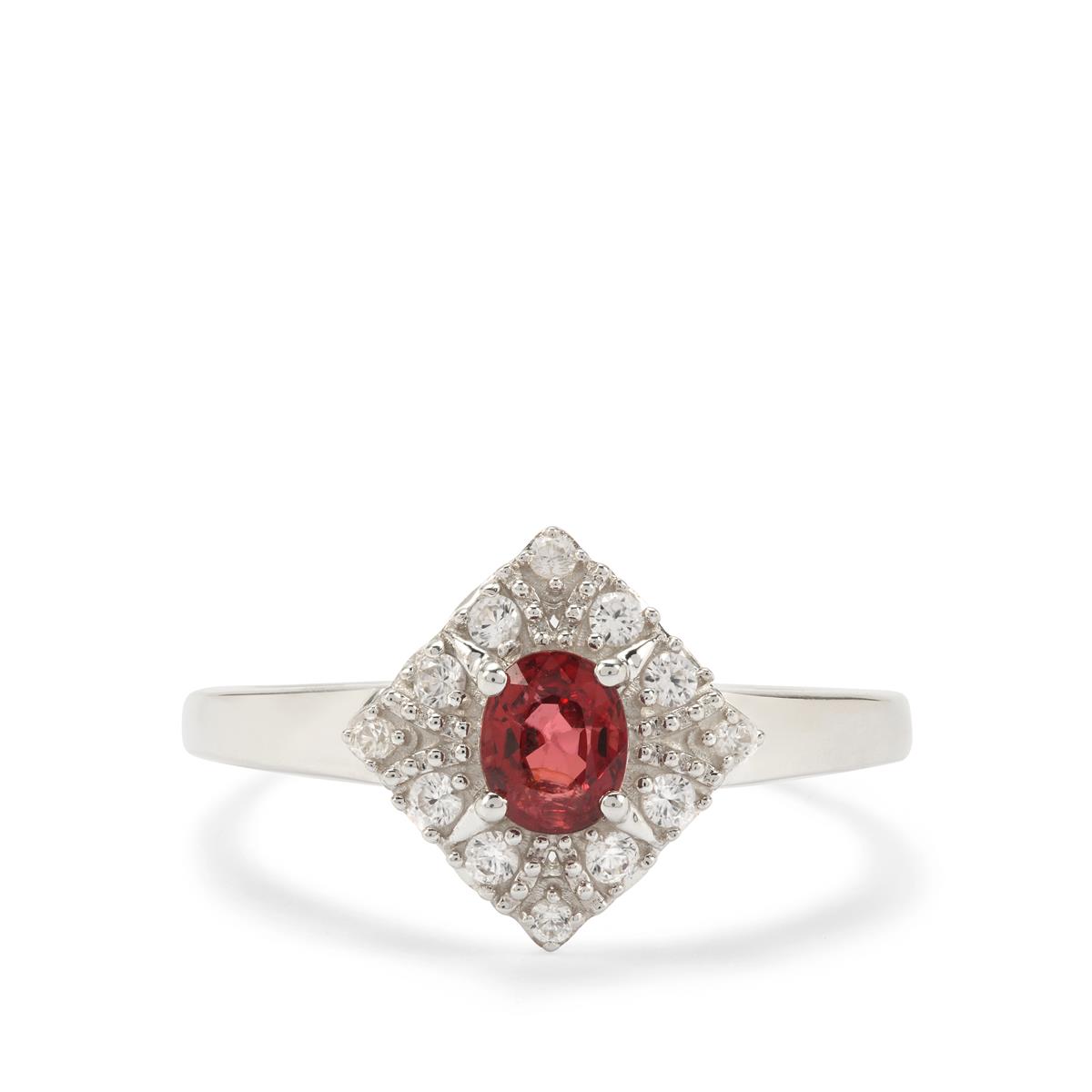 Burmese Red Spinel Ring with White Zircon in Sterling Silver 0.75ct ...