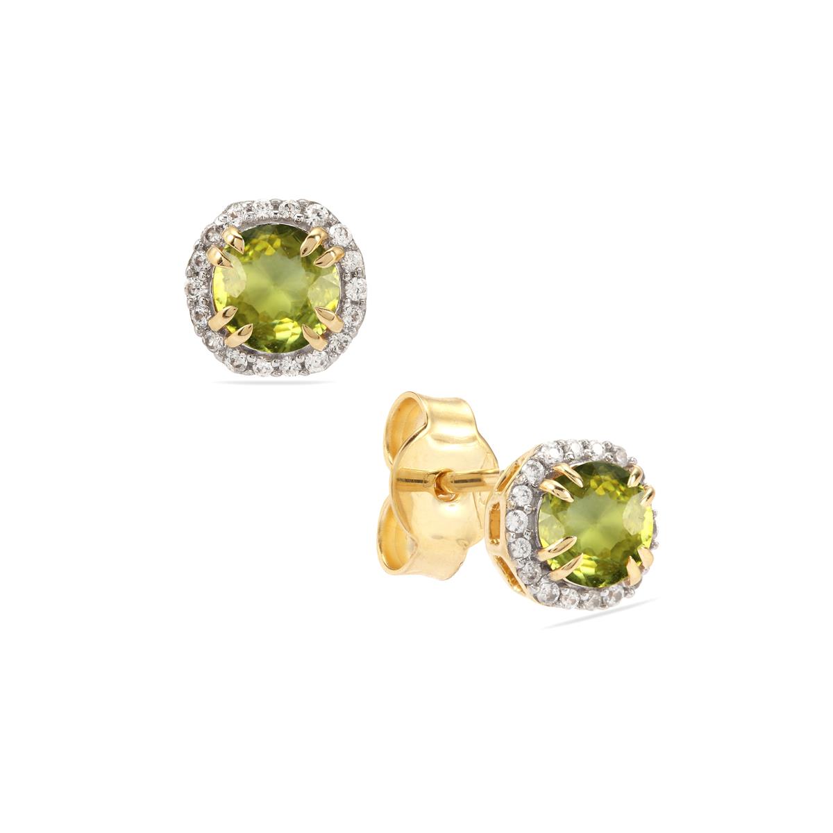 Ambilobe Sphene Earrings with White Zircon in 9K Gold 1ct | Gemporia