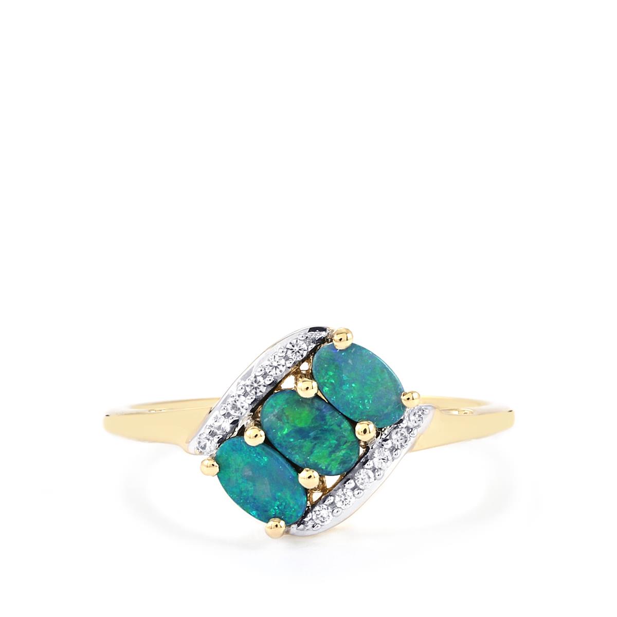 Crystal Opal on Ironstone Ring with Zircon in 9K Gold | Gemporia