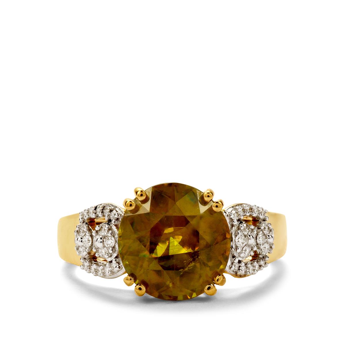 Morafeno Sphene Ring with Diamond in 18K Gold 4.65cts | Gemporia