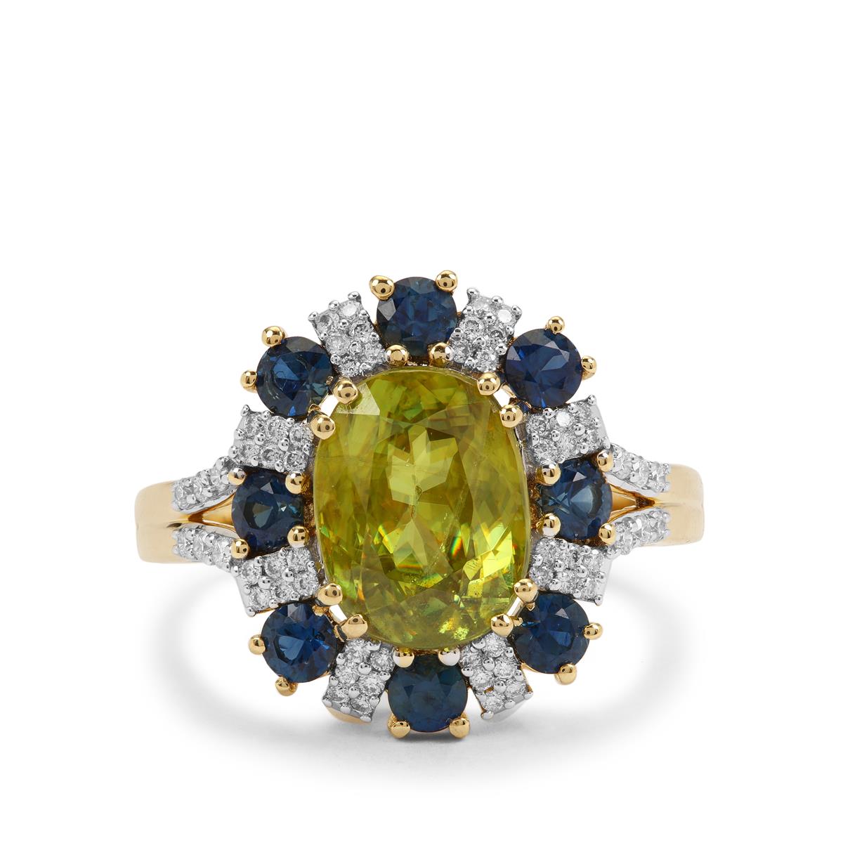 Ambilobe Sphene, Australian Blue Sapphire Ring with Diamond in 18K Gold ...