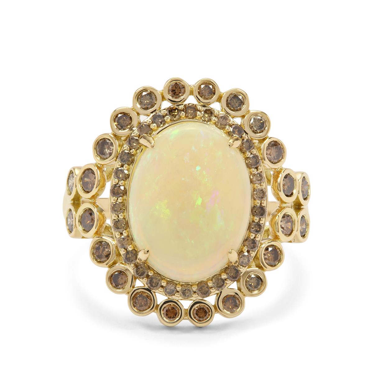 Coober Pedy Opal Ring with Argyle Cognac Diamonds in 18K Gold 3.67cts ...