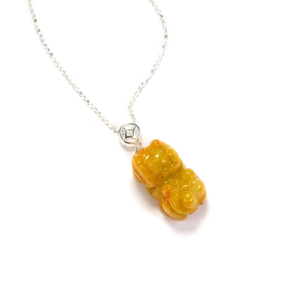 Yellow Jadeite Pixiu Necklace in Sterling Silver 37cts | Gemporia