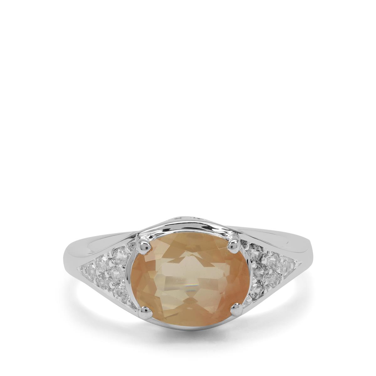 Imperial Mongolian Andesine Ring with White Zircon in Sterling Silver 2 ...