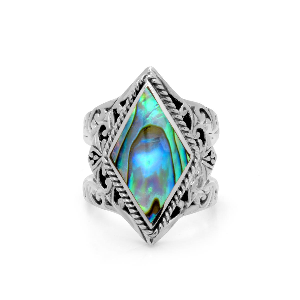 Paua Balinese Ring in Sterling Silver (18 x 10mm) | Gemporia