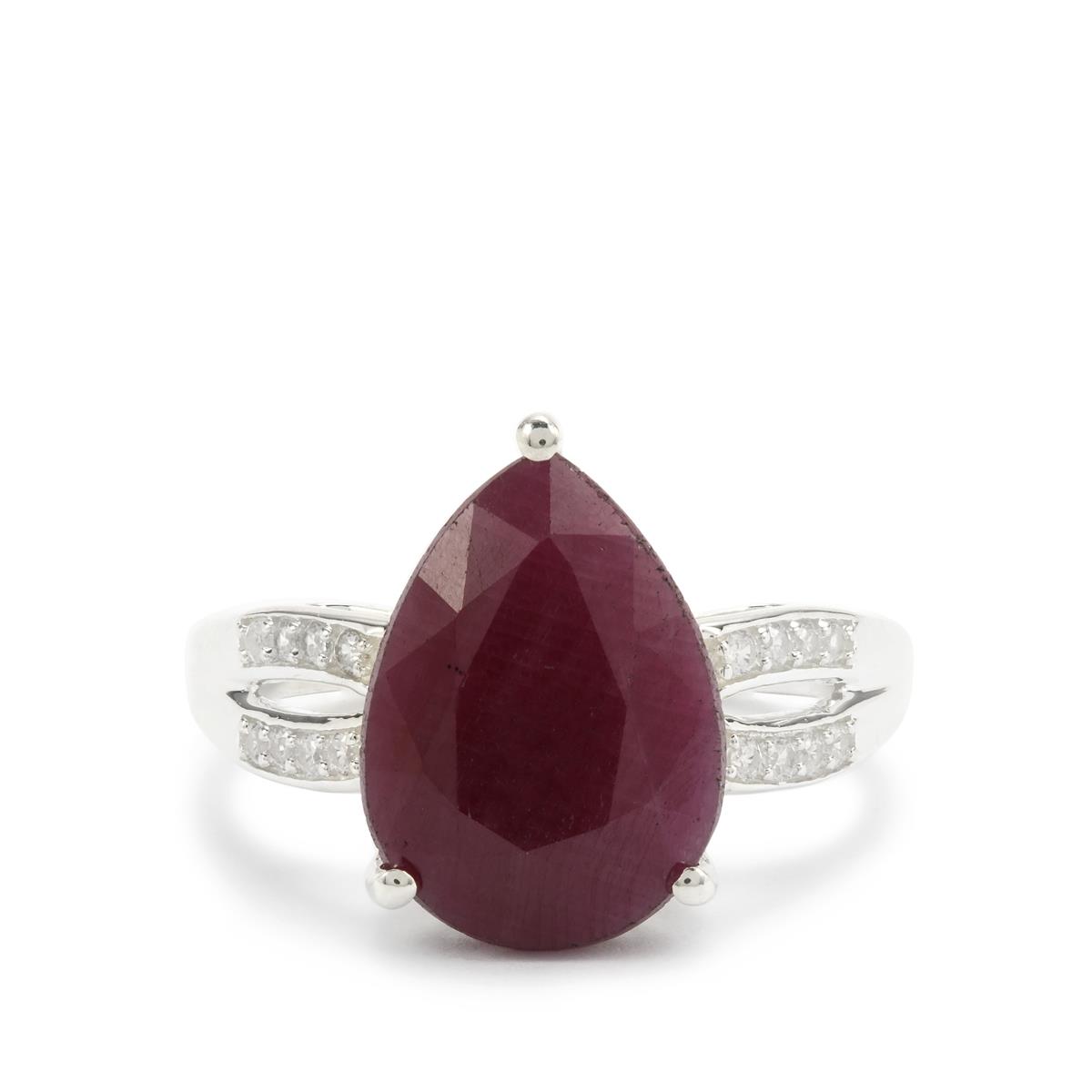 Bharat Ruby Ring with White Zircon in Sterling Silver 6.55cts | Gemporia