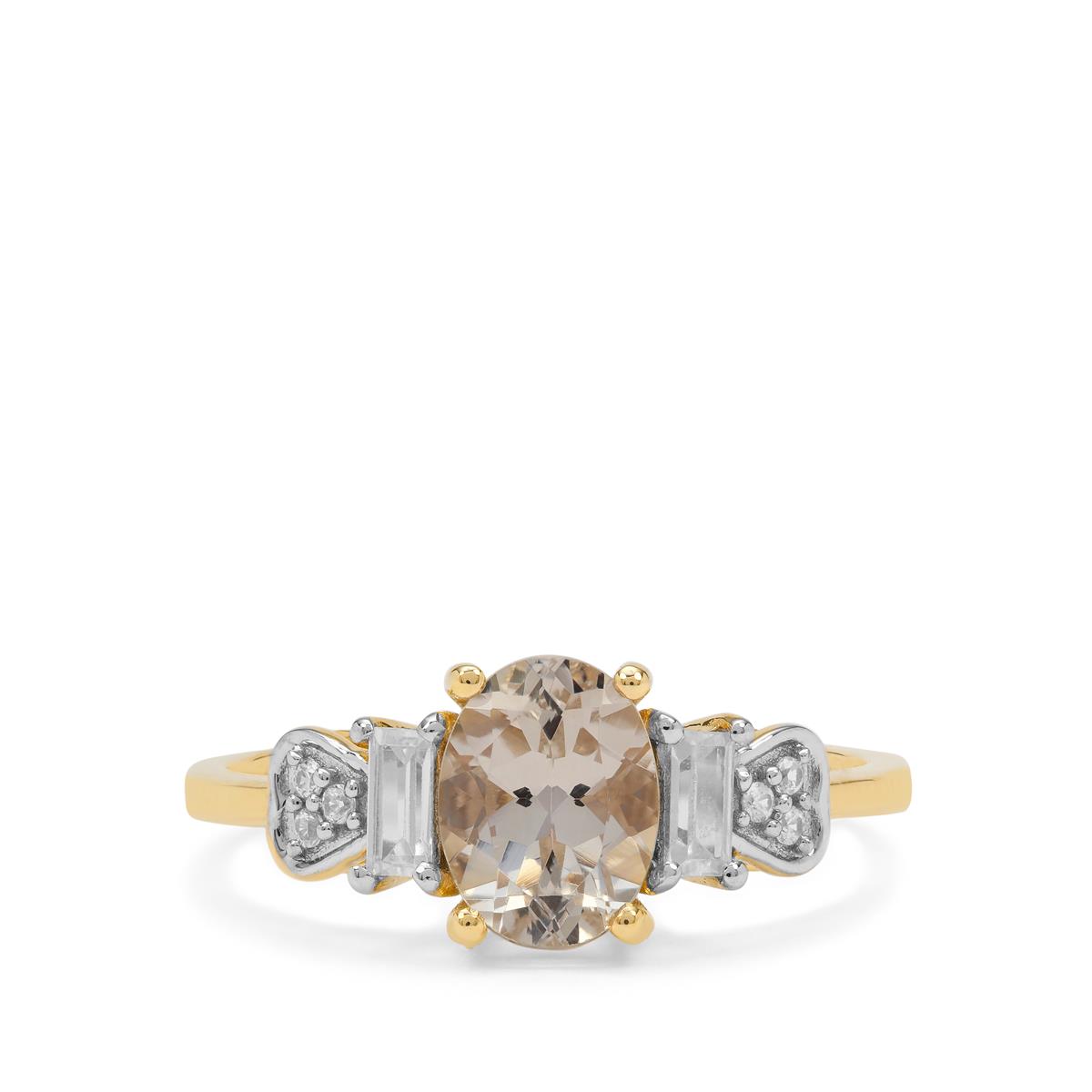 Champagne Danburite Ring with White Zircon in 9K Gold 1.55cts | Gemporia