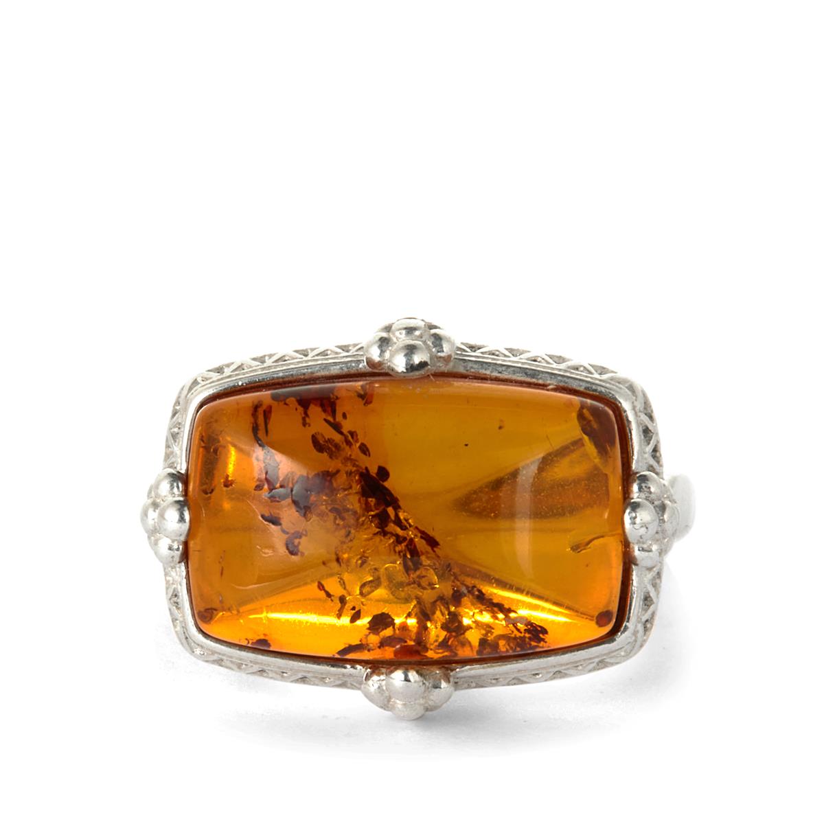 Baltic Cognac Amber Ring in Sterling Silver (10x15mm) | Gemporia