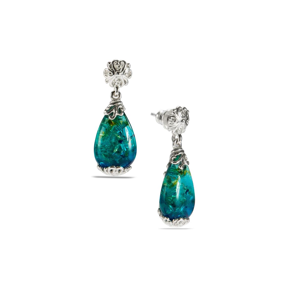 Baltic Ocean Blue Amber Earrings in Sterling Silver (17 x 11mm) | Gemporia