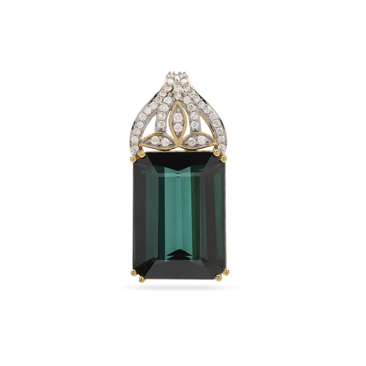 Mutuca Indicolite Pendant with Diamond in 18K Gold 14.84cts | Gemporia