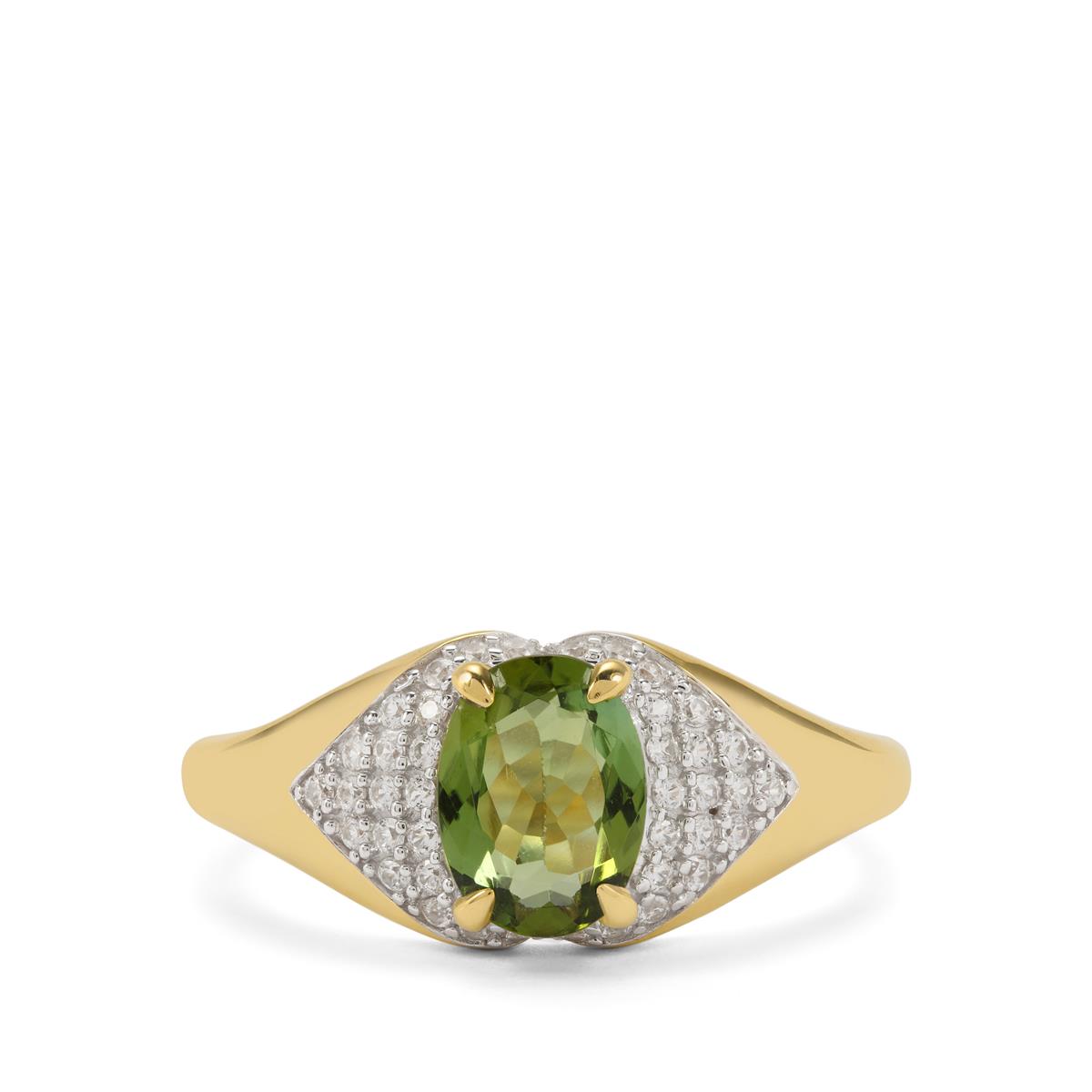 Verdelite Ring with White Zircon in 9K Gold 1.55cts | Gemporia