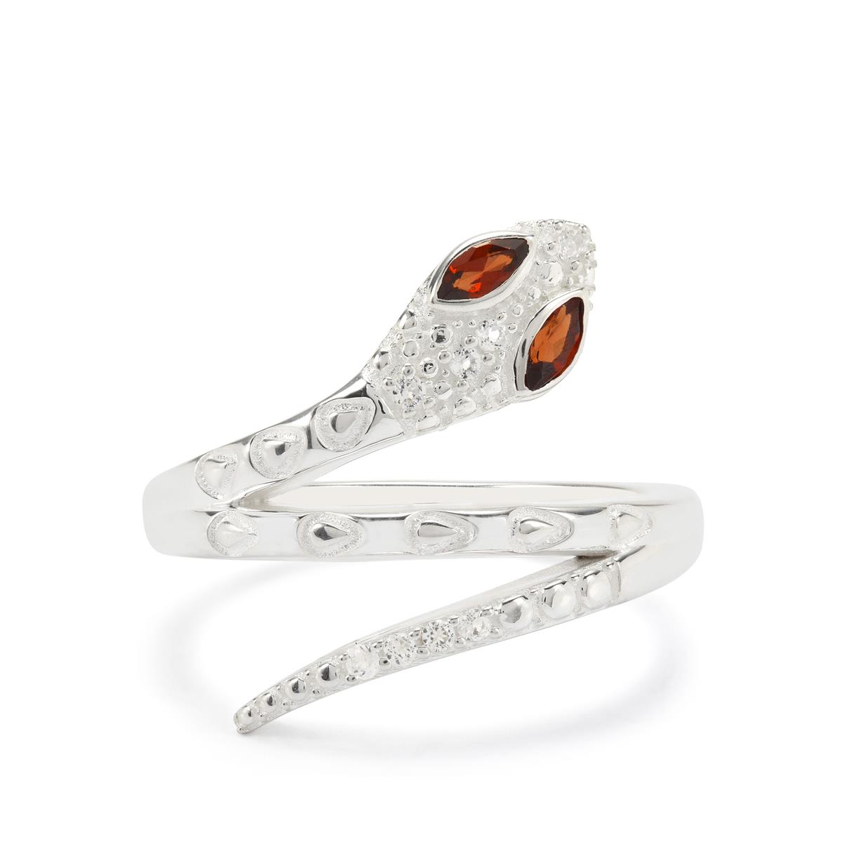 Nampula Garnet Snake Ring with White Topaz in Sterling Silver 0.30ct ...