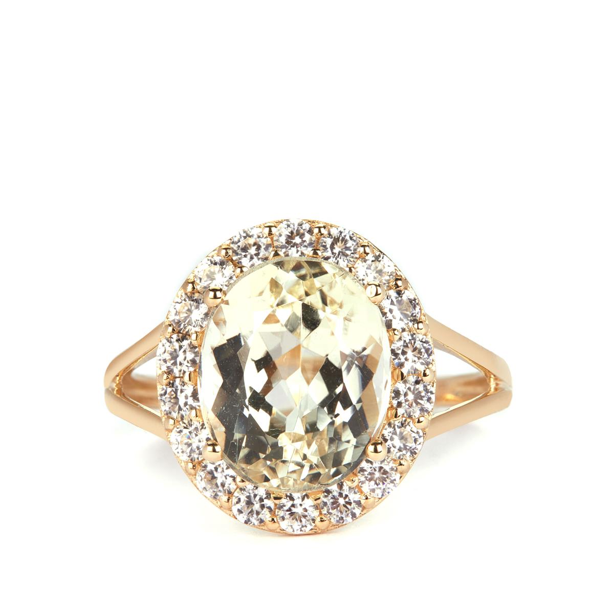 Minas Novas Hiddenite Ring with White Zircon in 9K Gold 5.47cts | Gemporia