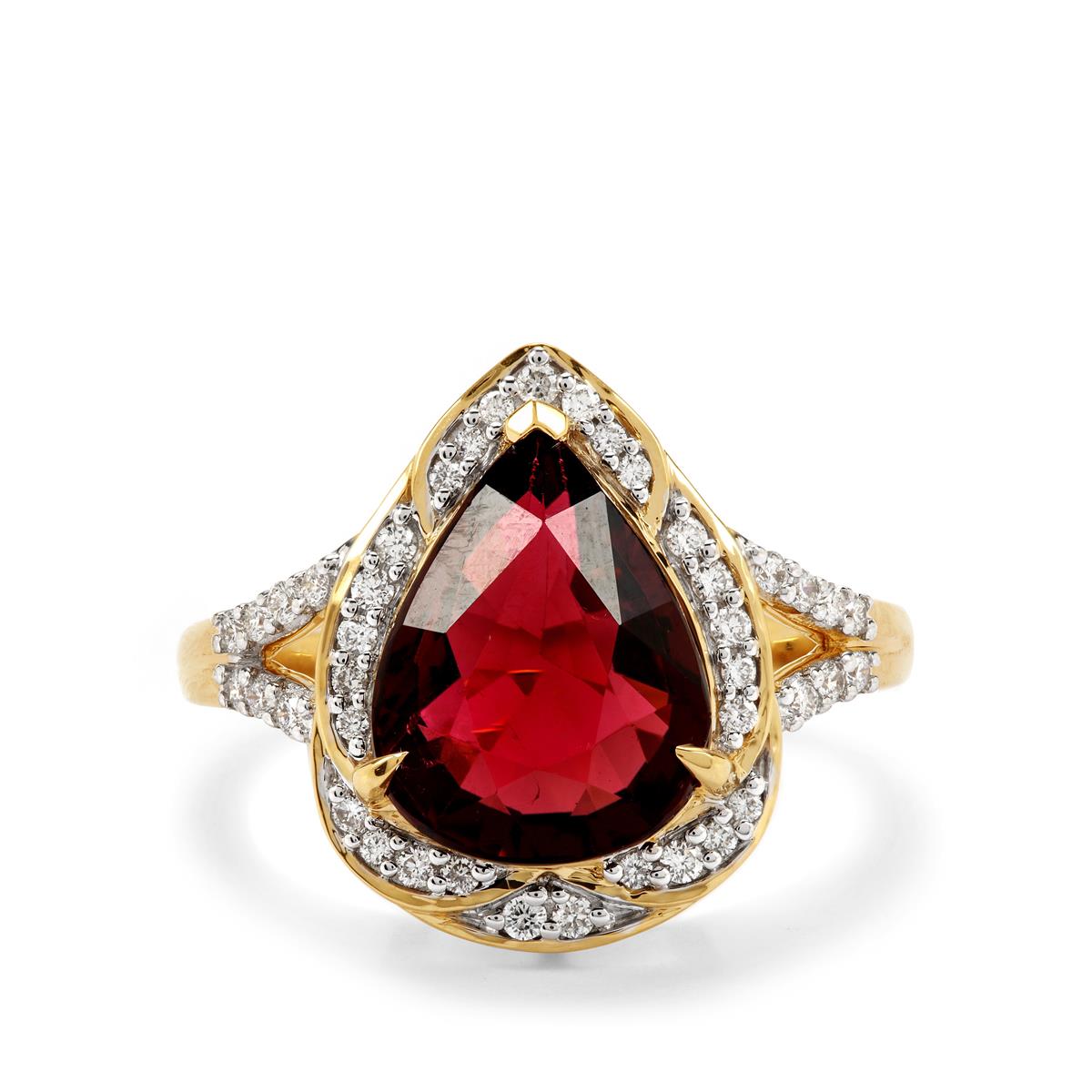 Congo Pink Tourmaline Ring with Diamond in 18K Gold 4.76cts | Gemporia