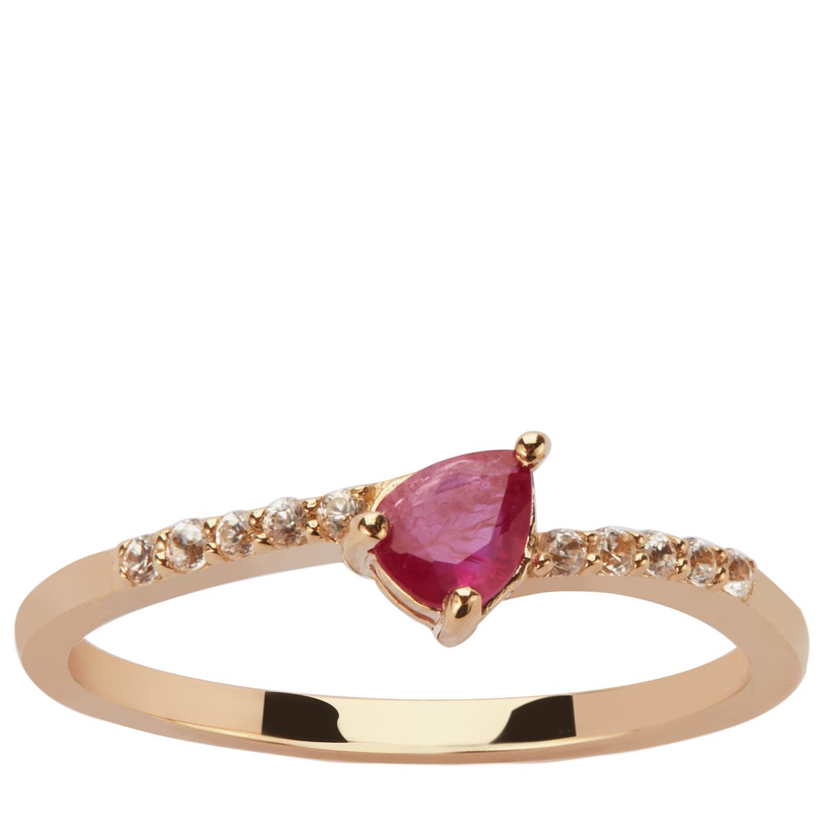 Montepuez Ruby Ring with White Zircon in 9K Gold 0.50ct | Gemporia