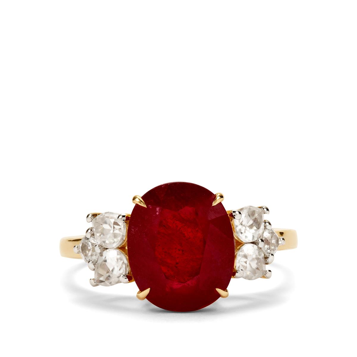 Bemainty Ruby Ring with White Zircon in 9K Gold 6cts | Gemporia