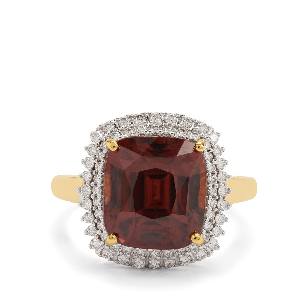 Red Zircon Ring with Diamond in 18K Gold 9.91cts | Gemporia