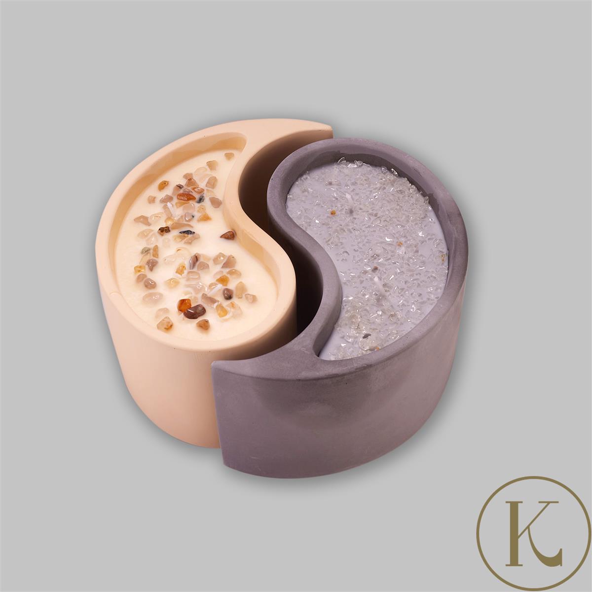 Kimbie Home Yin Yang Set of 2 Candles 500gm (Grey/Cream) | Gemporia